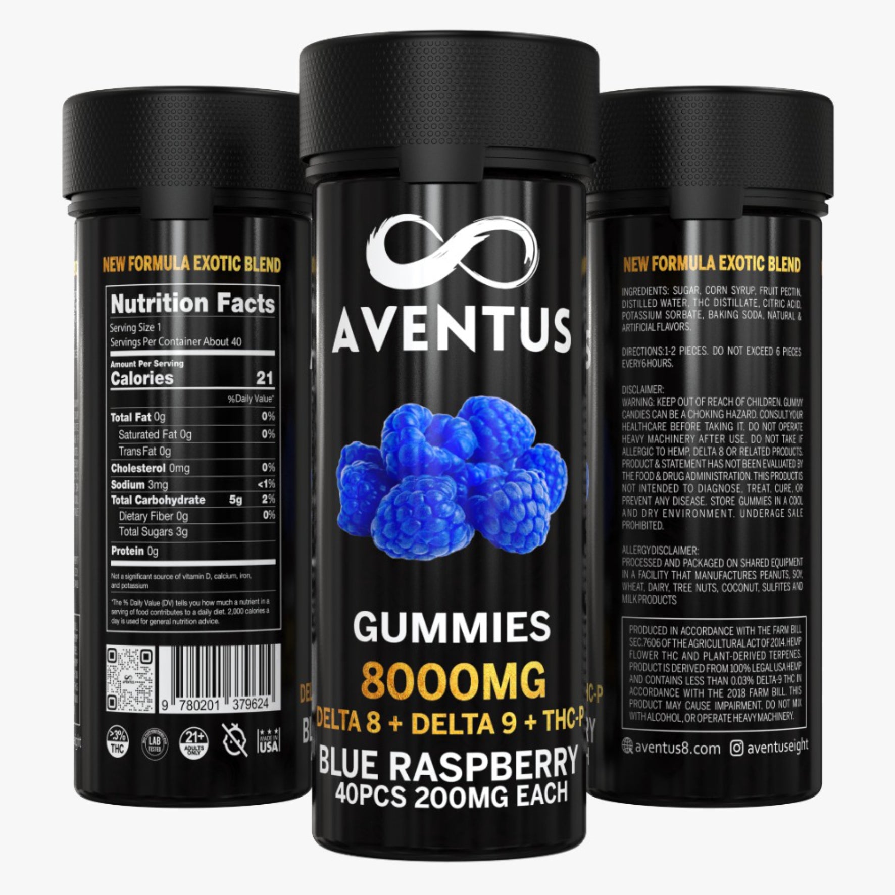 8000mg AVENTUS8 GUMMIES BLUE RASPBERRY DELTA 8 + DELTA 9 + THC-P STRON ...