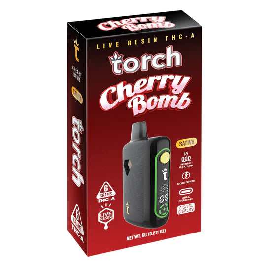 Torch Pulse Live Resin THC-A 6G Disposable Vape Cherry Bomb Sativa ...